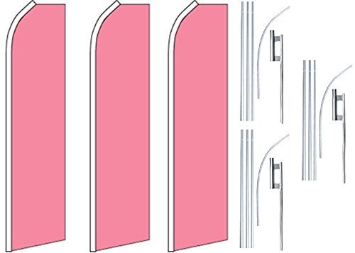 3 Swooper Flutter Feather Flags plus 3 Poles & Ground Spikes SOLID PINK ...