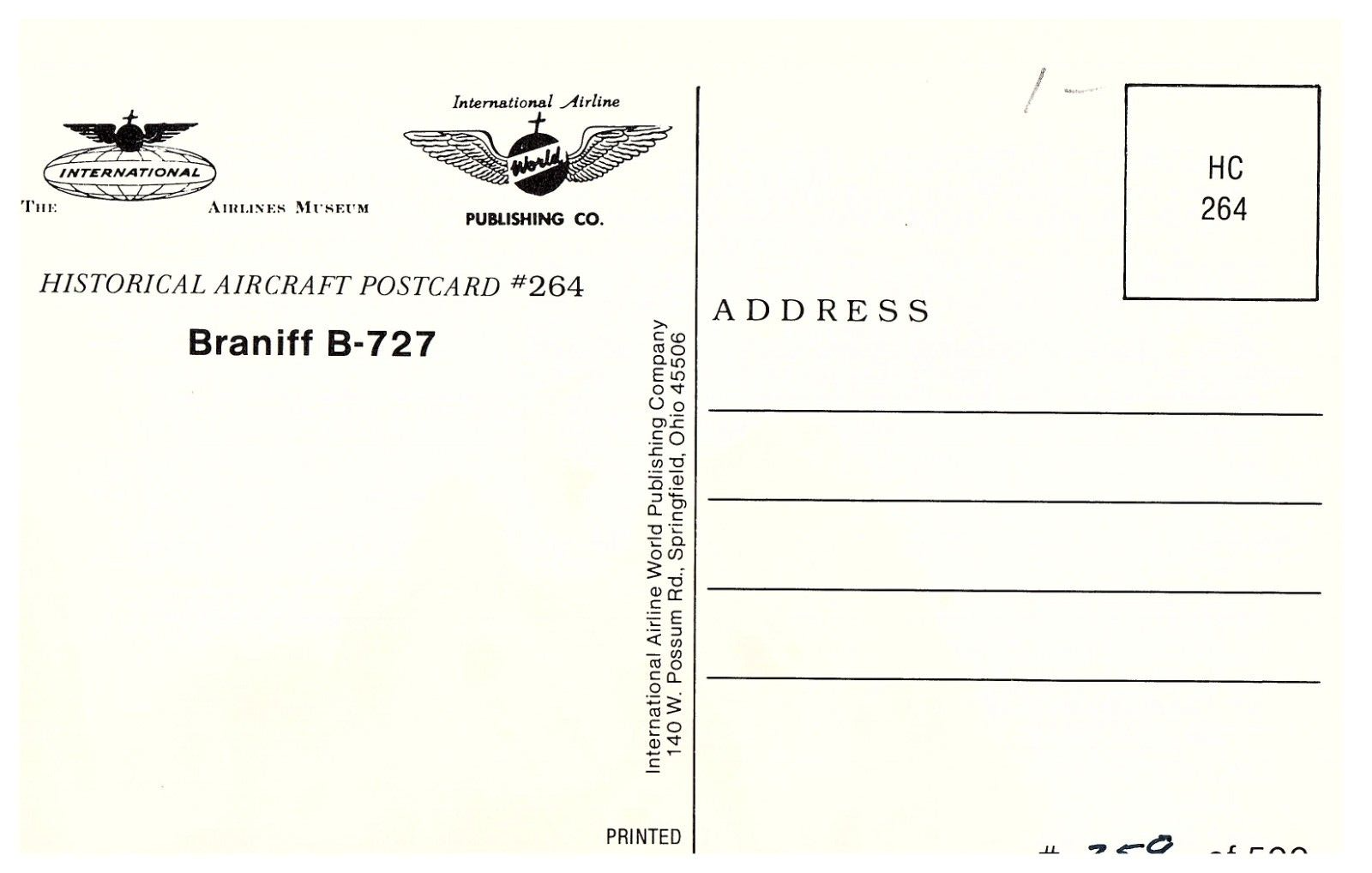 Braniff International Boeing 727 Historical Aircraft Postcard - Non ...