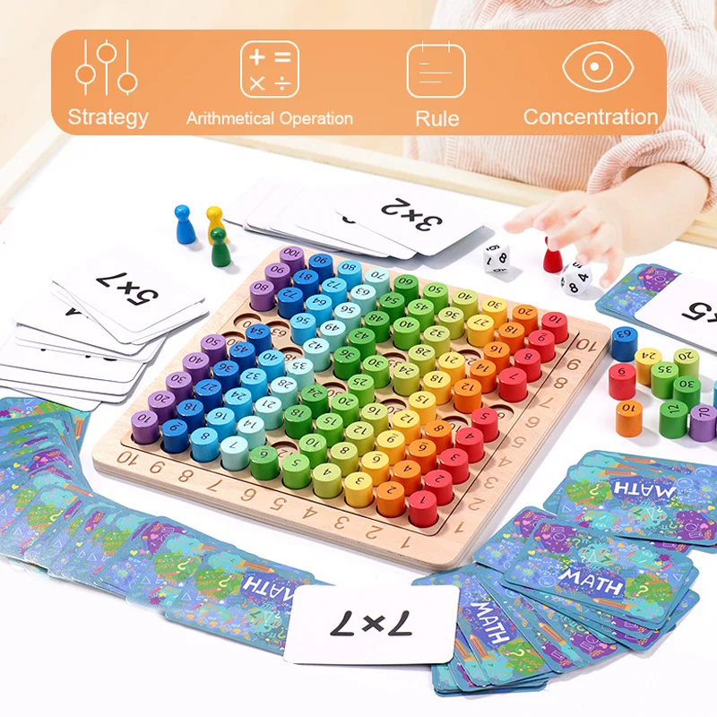 Wooden Math Toy Multiplication Table Board Game Children Montessori ...