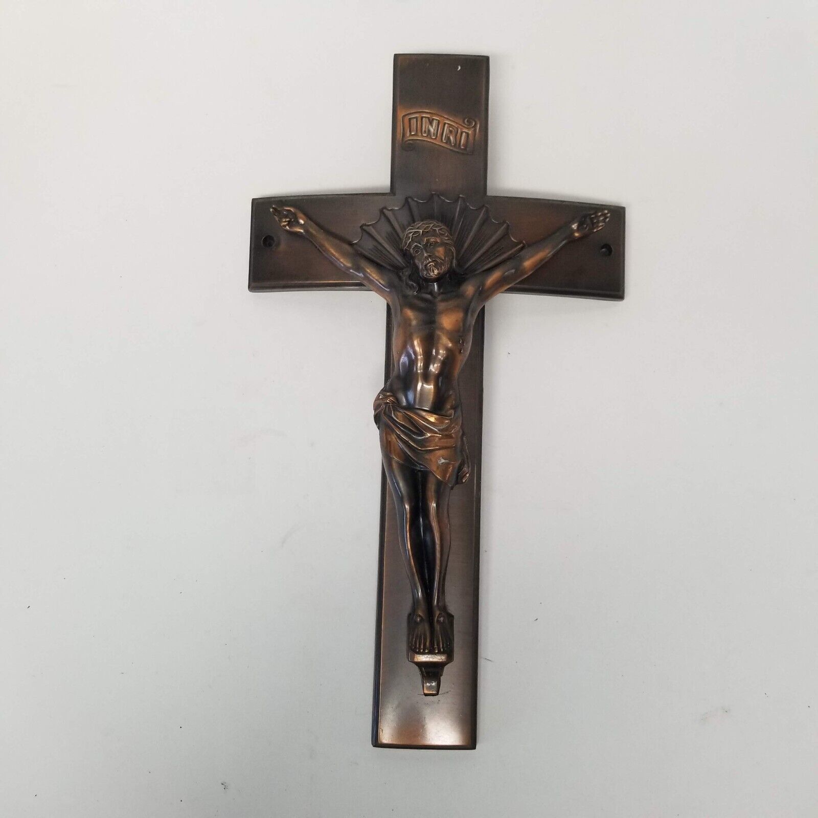 16" Crucifix Funeral Casket Jesus on Cross Curved Back Metal Crucifix ...