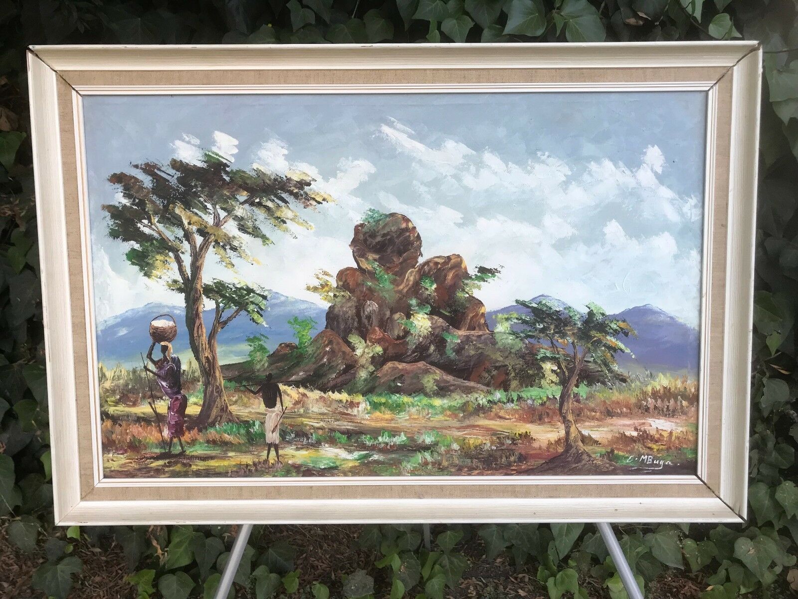 E MBUYA Original 1980s MODERN KENYAN ARTIST ABSTRACT TRIBAL LANDSCAPE ...