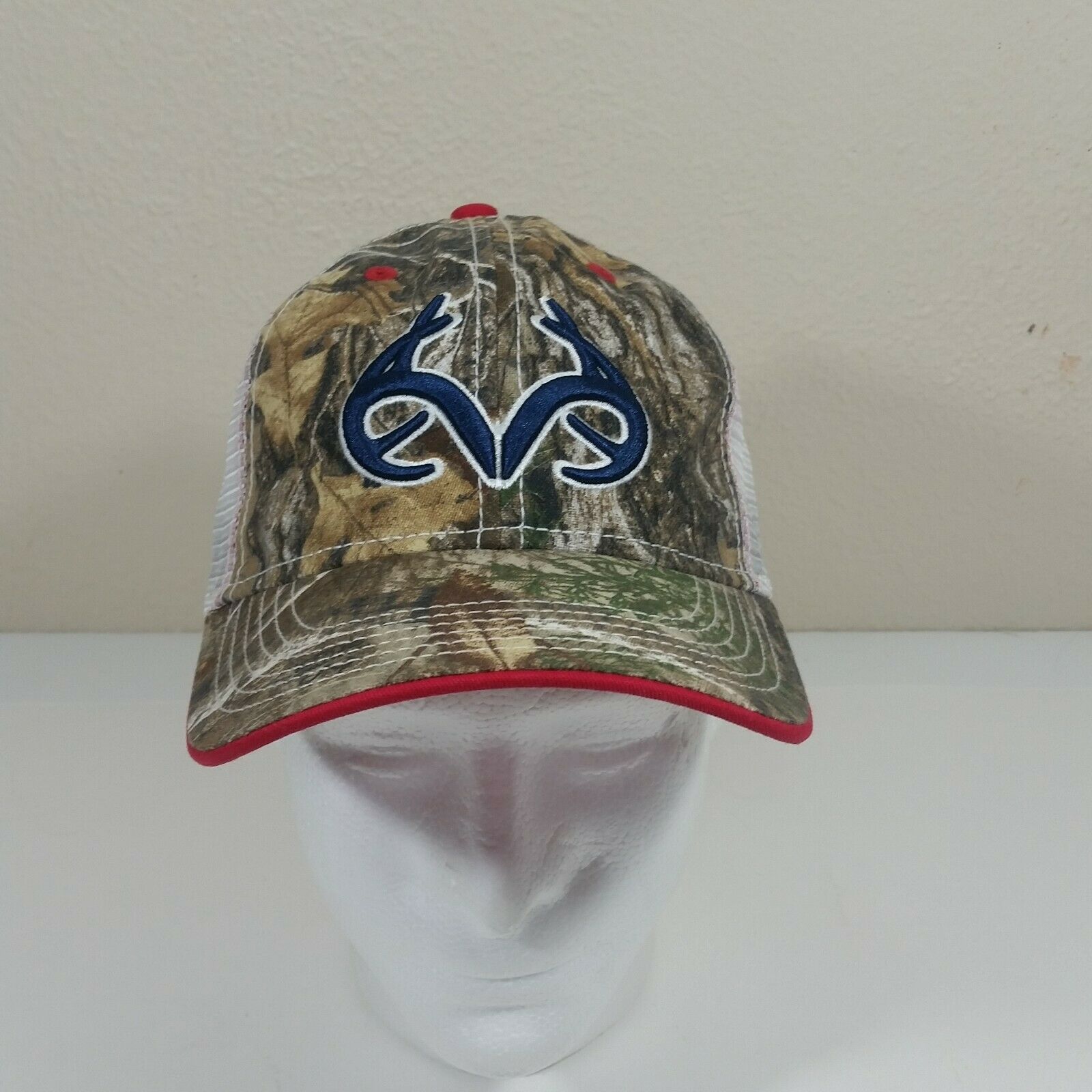 Real Tree Camo Cap Hat Blue Logo Mesh Trucker Hunting Fishing Patriotic ...
