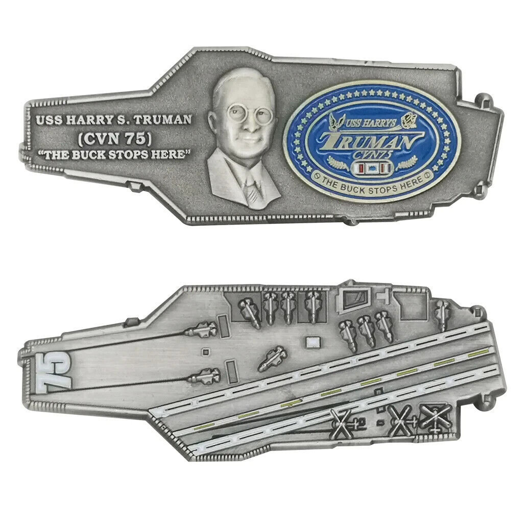 USS HARRY S. TRUMAN CVN-75 CARRIER SHAPE 3" NAVY CHALLENGE COIN ...