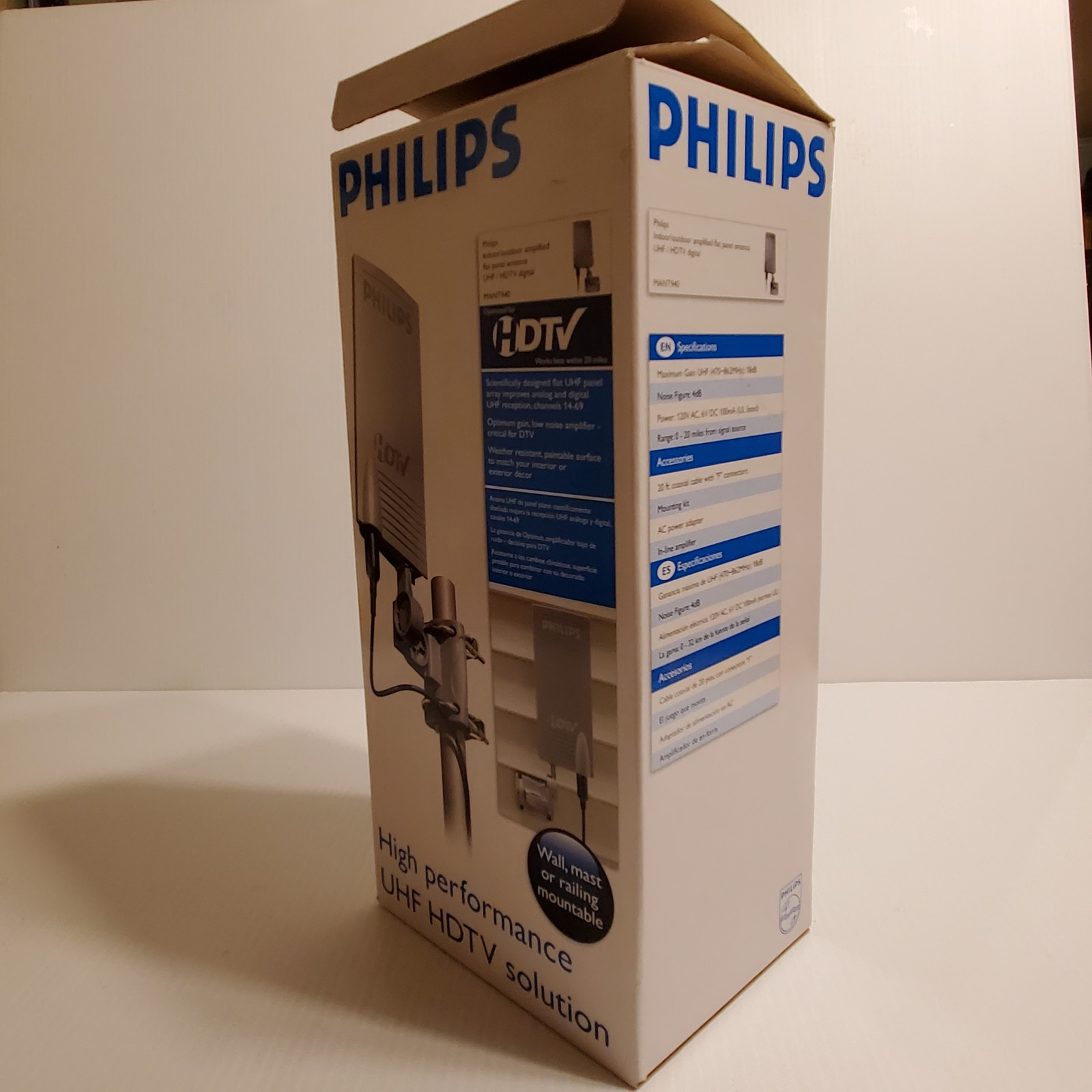 Philips MANT940 Indoor/Outdoor Amplified Flat Panel Antenna UHF / HDTV ...