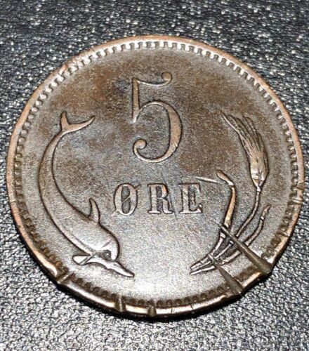 1882 Denmark Danmark Rare 5 Ore Copper Coin - Other