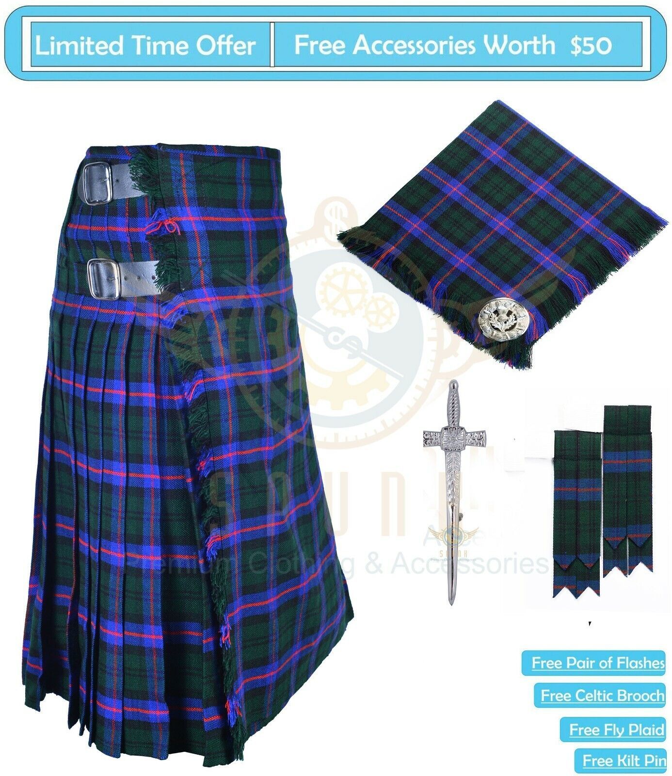 Armstrong Tartan 8 yard kilt Scottish Traditional KILTS With Accessories - Scotland