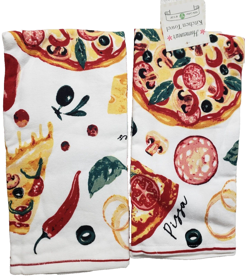 Set of 2 Different Jumbo Kitchen Towels (16"x26") PIZZA & VEGETABLES ...