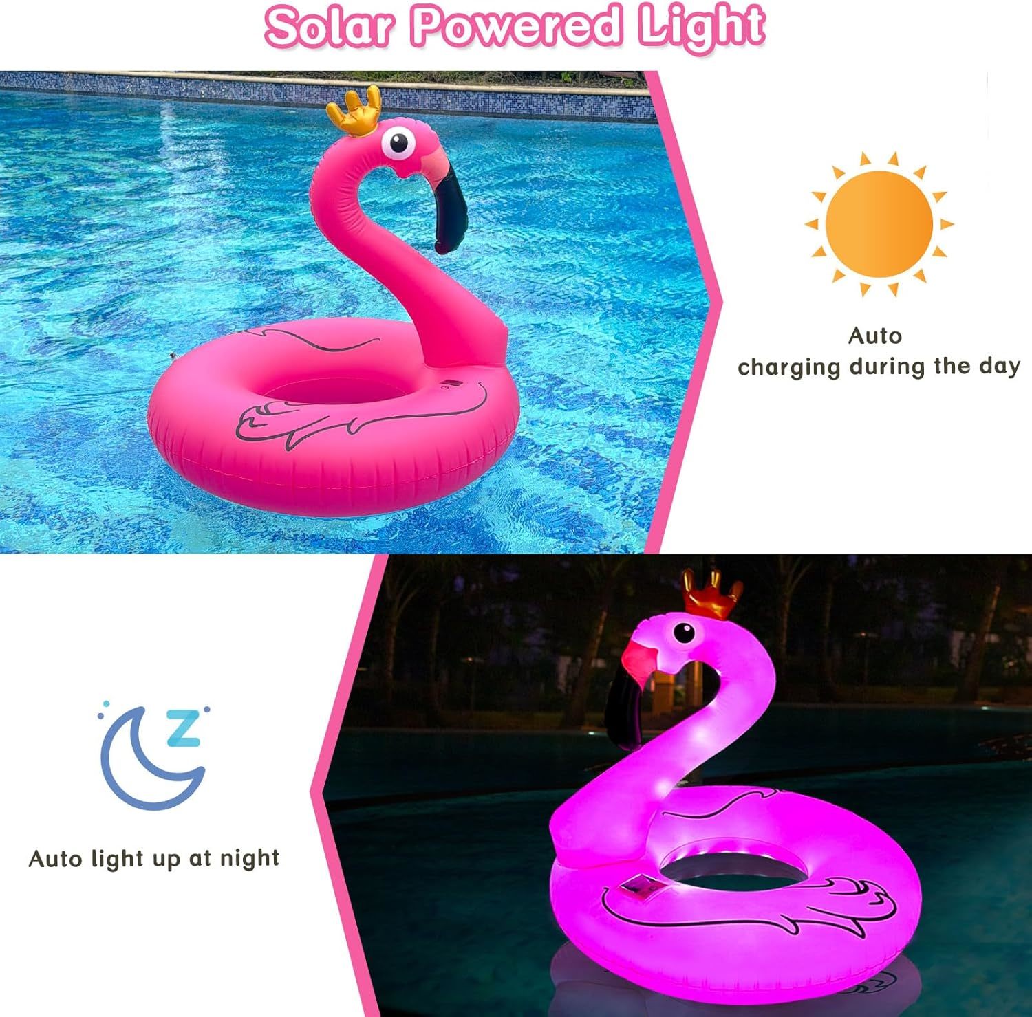 42" Inflatable Flamingo Pool Float With Lights, Solar Powered Flamingo ...