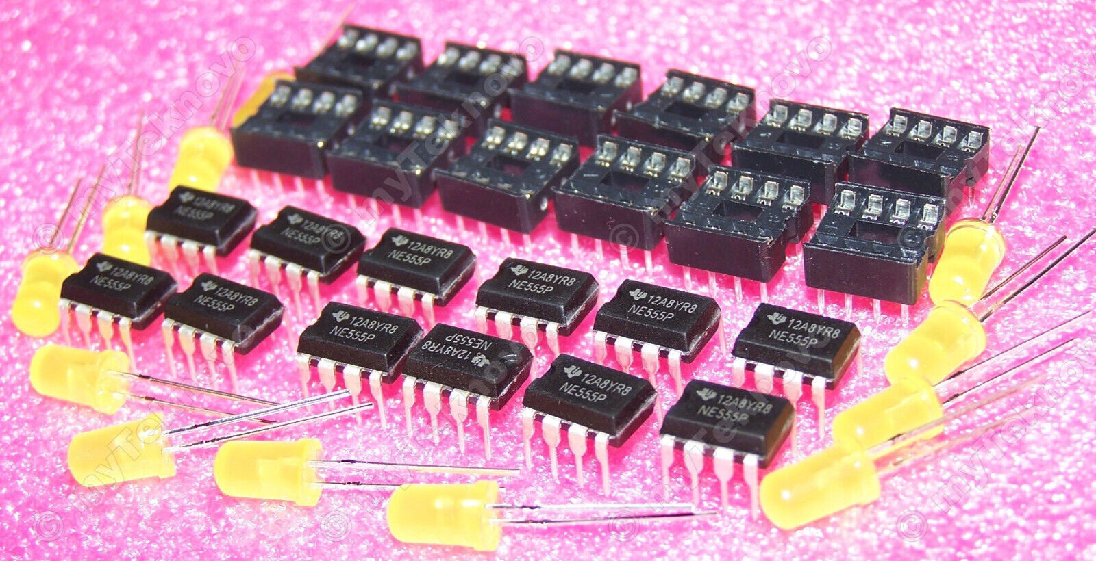 12x NE555 NE555P TI Precision Timer + 12x IC Socket + 12x LED Pack ...
