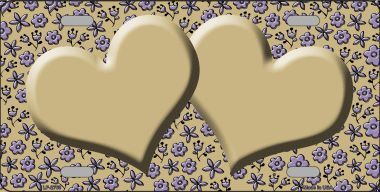 Gold Purple Flower Doodle Gold Center Hearts Metal Novelty License ...