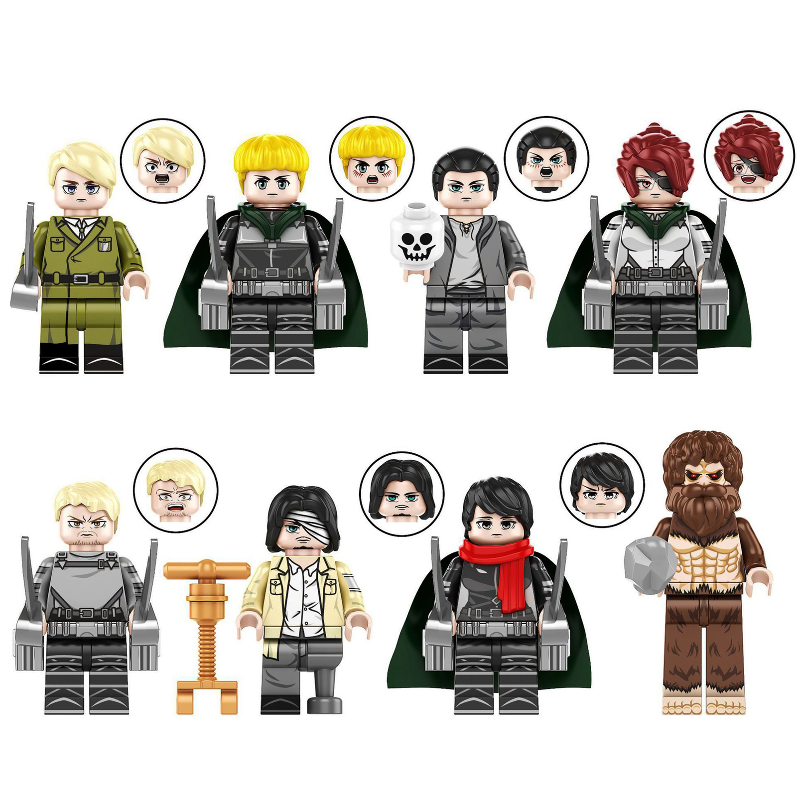 8Pcs Attack on Titan Minifigures Erwin Armin Hange Reiner Beast Titan ...