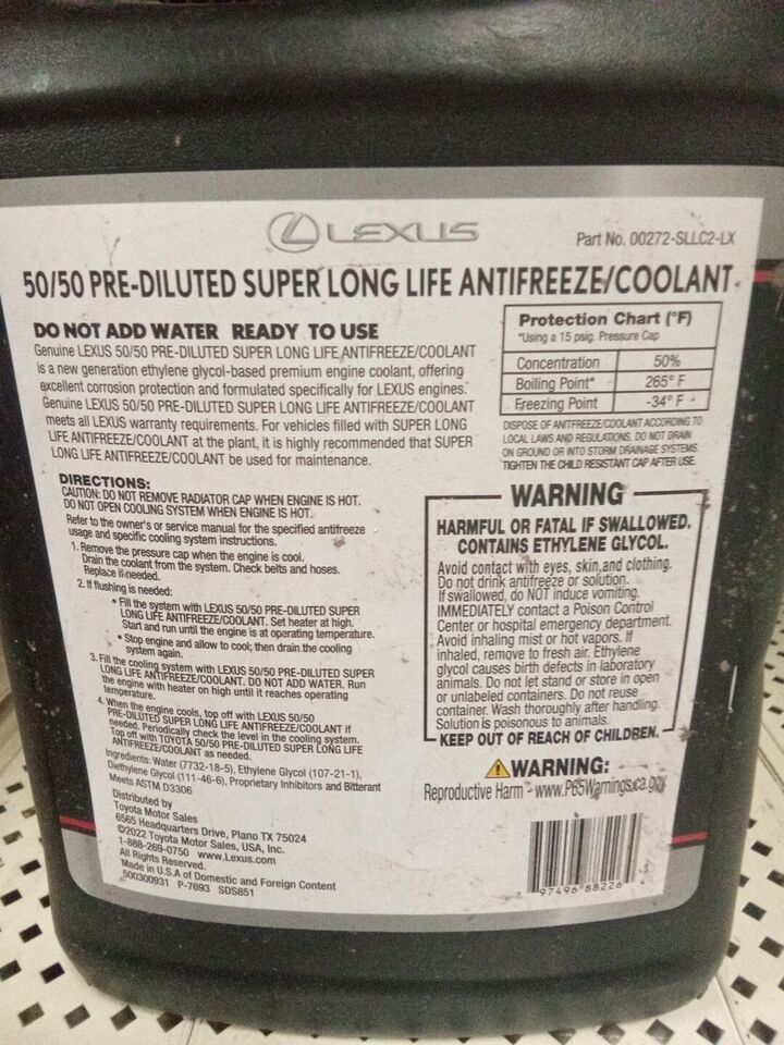 Toyota/Lexus OEM 50/50 Pre Diluted Long Life Antifreeze/Coolant 1 Gal ...