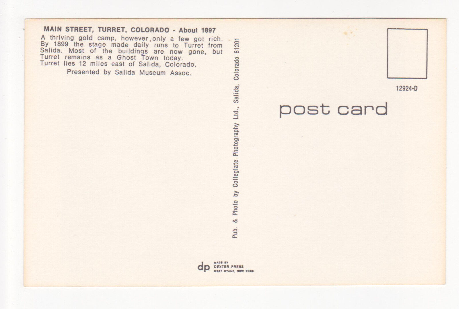 Vtg Postcard-Main Street-Turret CO-1897-Reproduction-Horses, Laundry ...