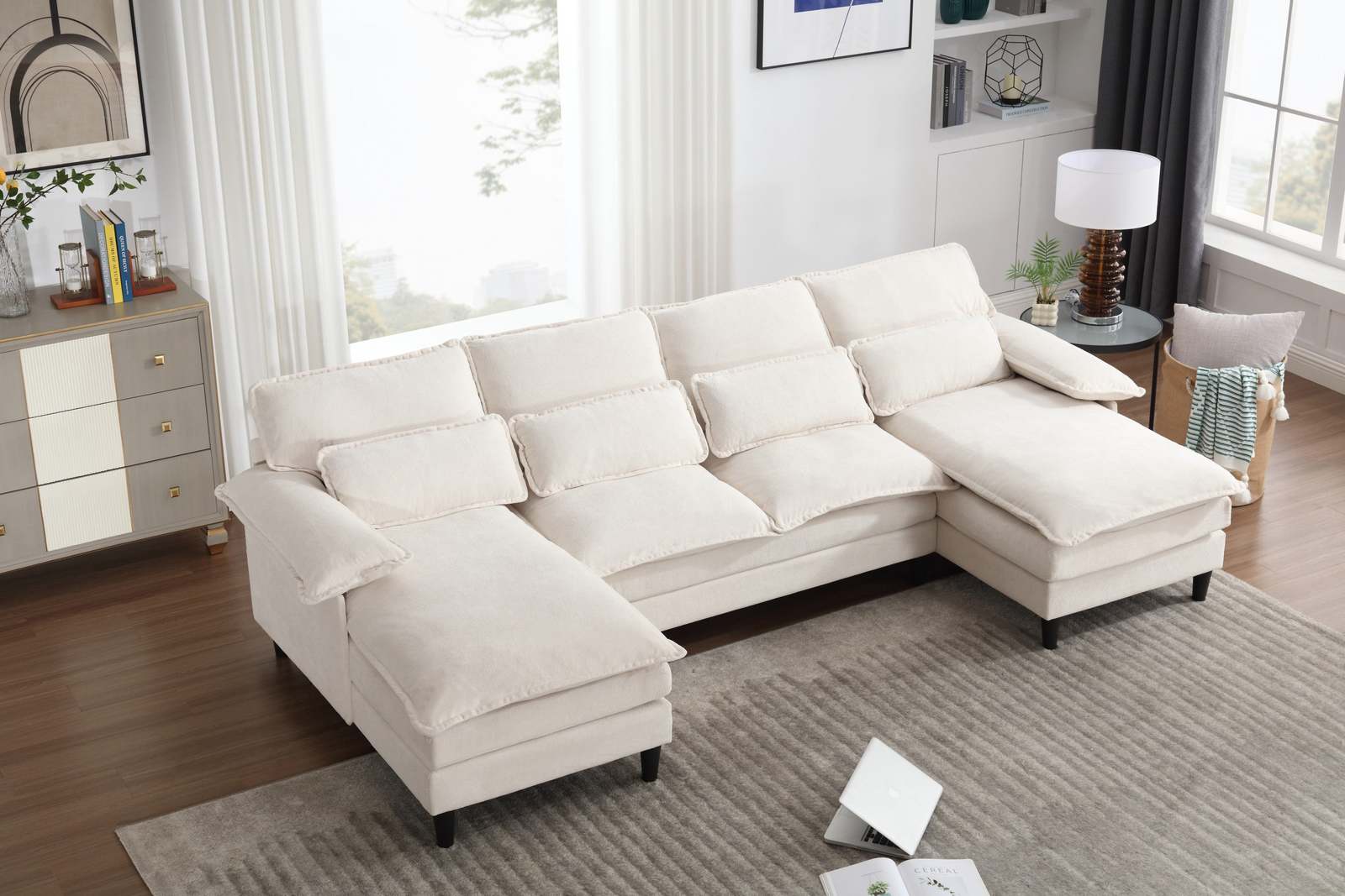 U-Shaped Modular Sectional Sofa, Beige Terrycloth Couch - Sofas ...
