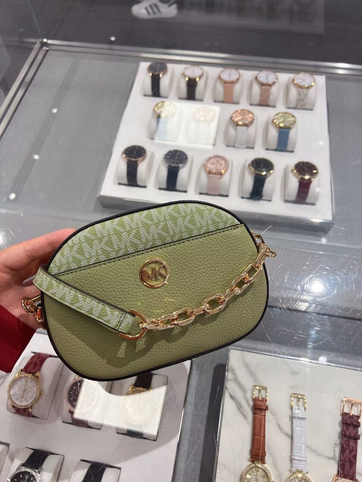 NWT MICHAEL KORS JET SET GLAM SMALL OVAL CROSSBODY Light Sage MK ...