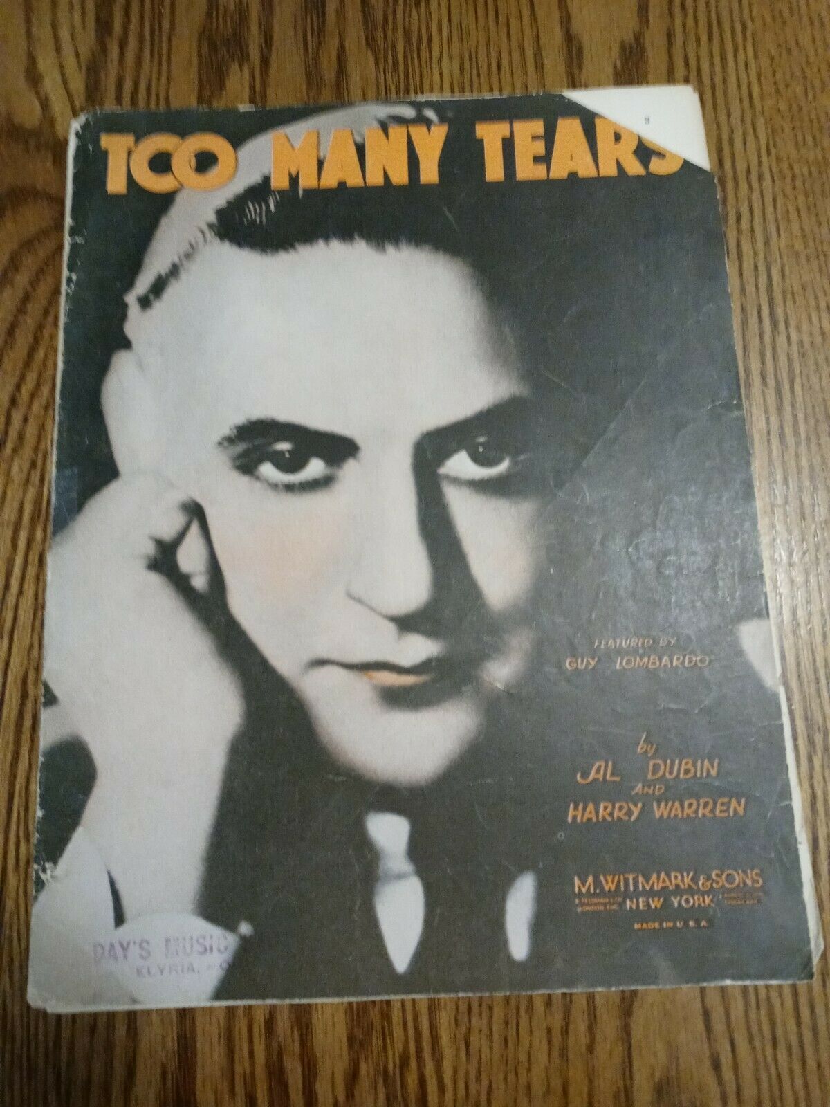 Too Many Tears Sheet Music-RARE VINTAGE-SHIPS SAME BUSINESS DAY ...