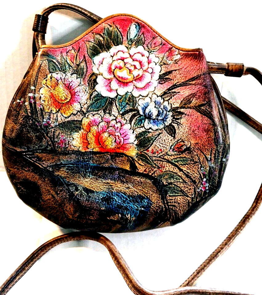Vintage Jane Yoo Hand Painted Signed Leather Butterfly Flowers ...