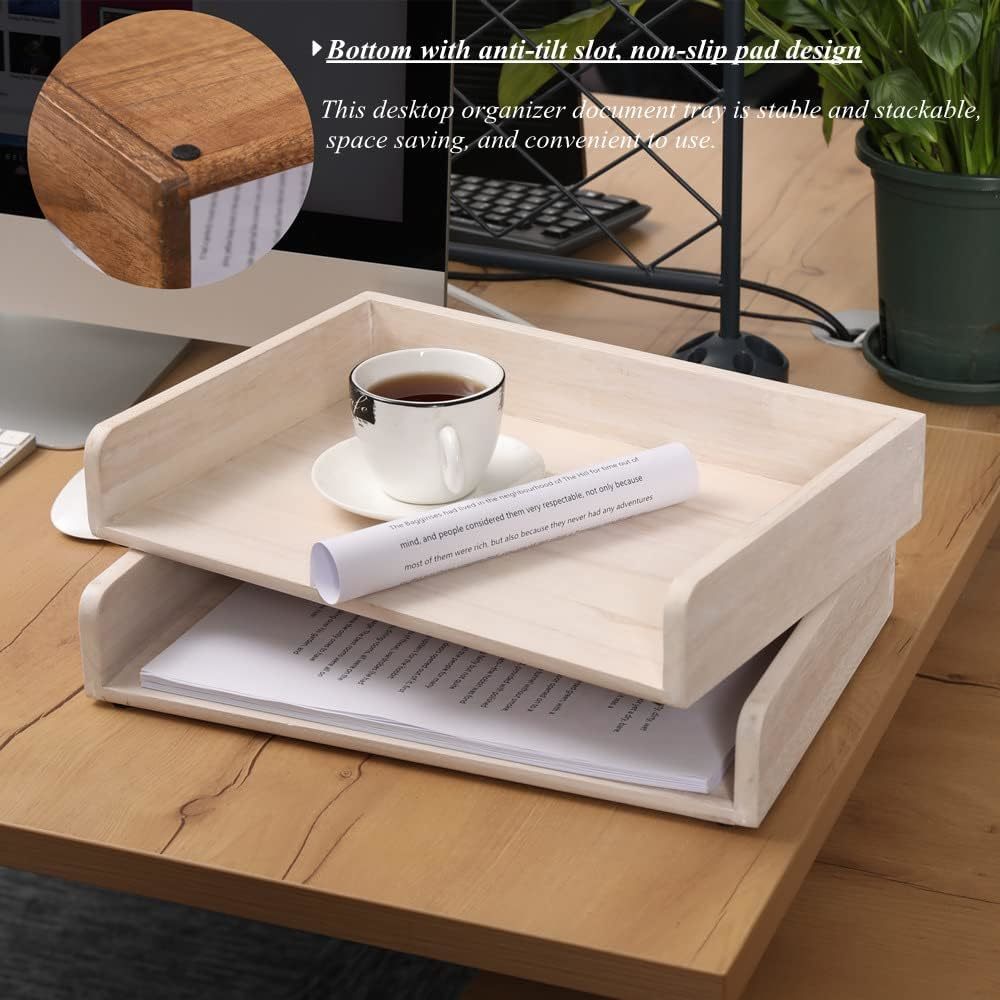 Stackable Letter Tray 2 Pack - Wood Desk File Trays Letter/A4 Paper ...
