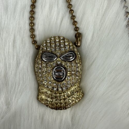 Gold Tone Ski Mask Hip Hop Hoodie Goon Pendant Rhinestone Studded w ...