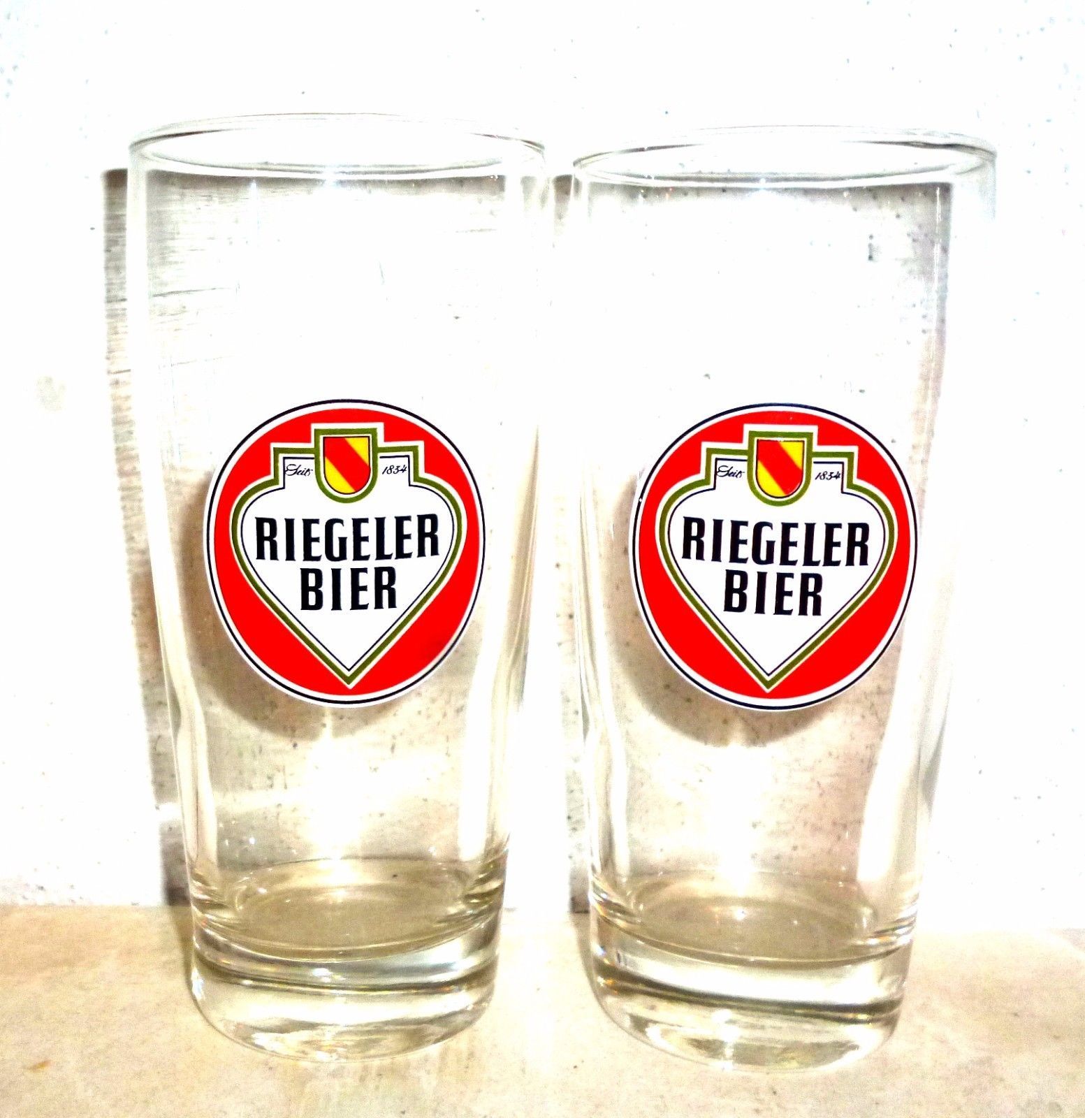 2 Riegeler Riegel Bier German Beer Glasses - Germany