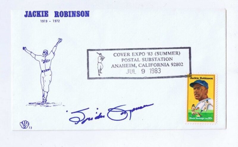 Spider Jorgensen Signed 1983 FDC w/ Jackie Robinson Stamp Dodgers ...