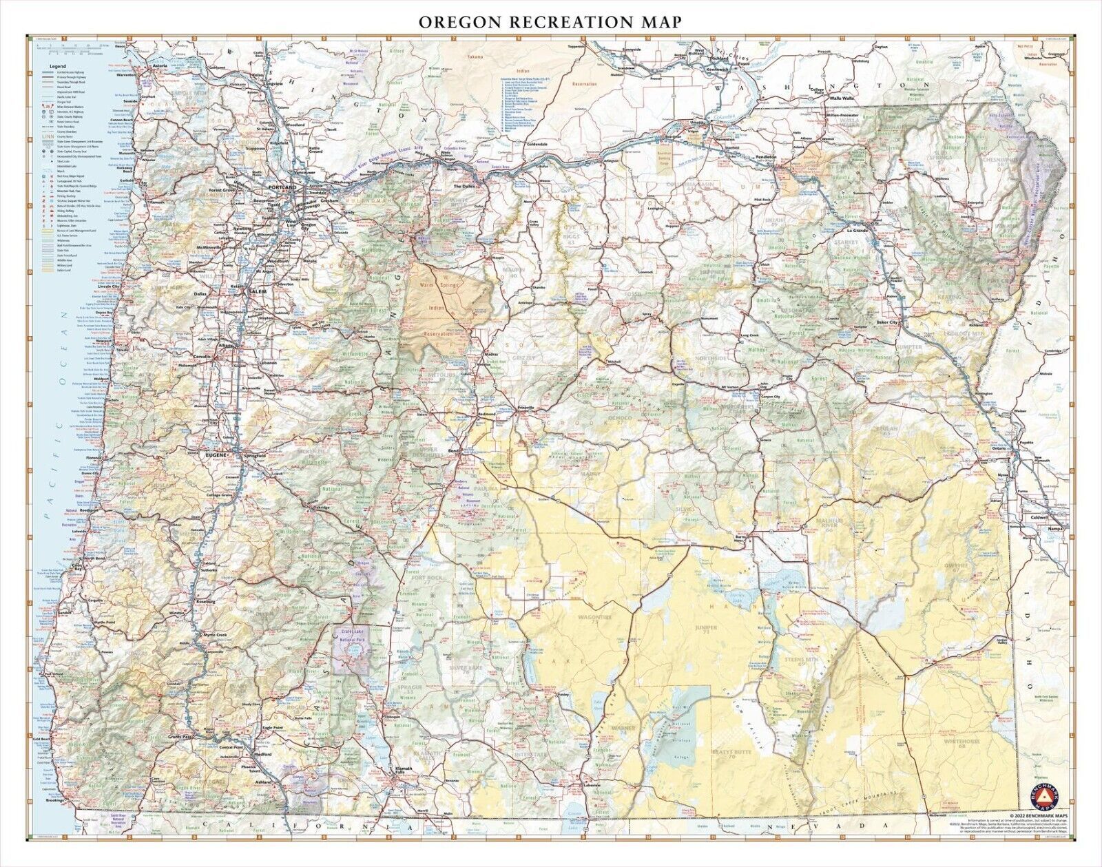 Oregon Recreation Laminated Wall Map (MSH)(BM) - Maps & Atlases