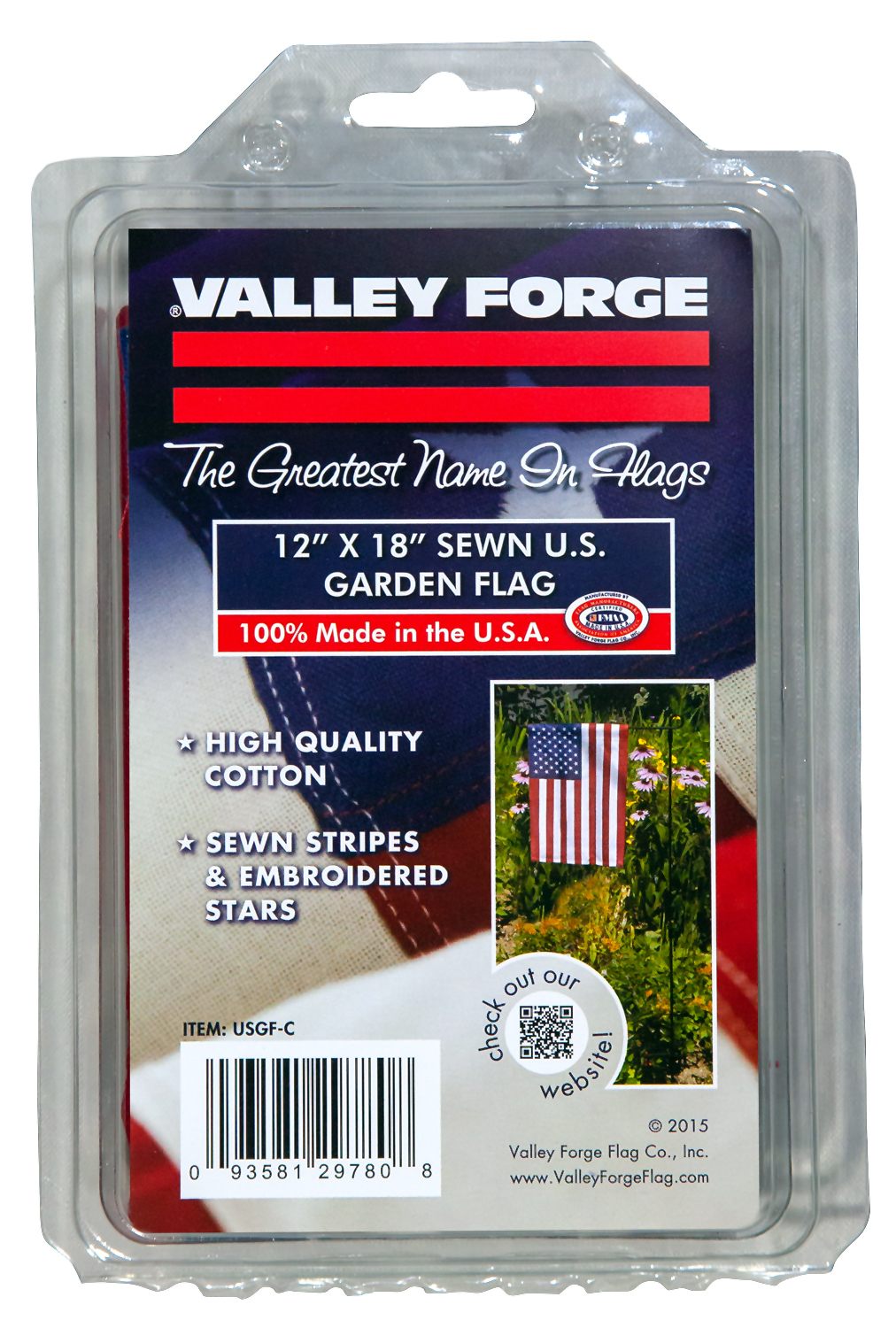 Valley Forge, American Flag, Cotton, 12" x 18", Sewn United States ...
