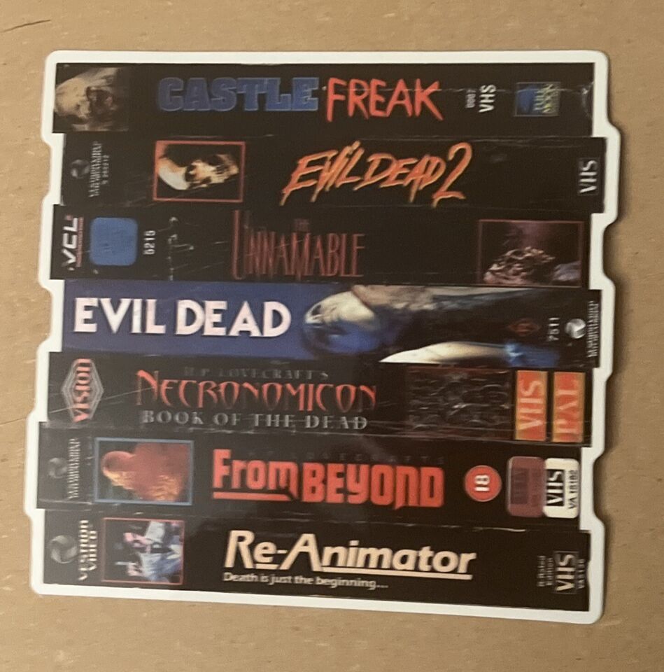80's Horror VHS Stack Sticker Stuart Gordon Evil Dead HP Lovecraft ...