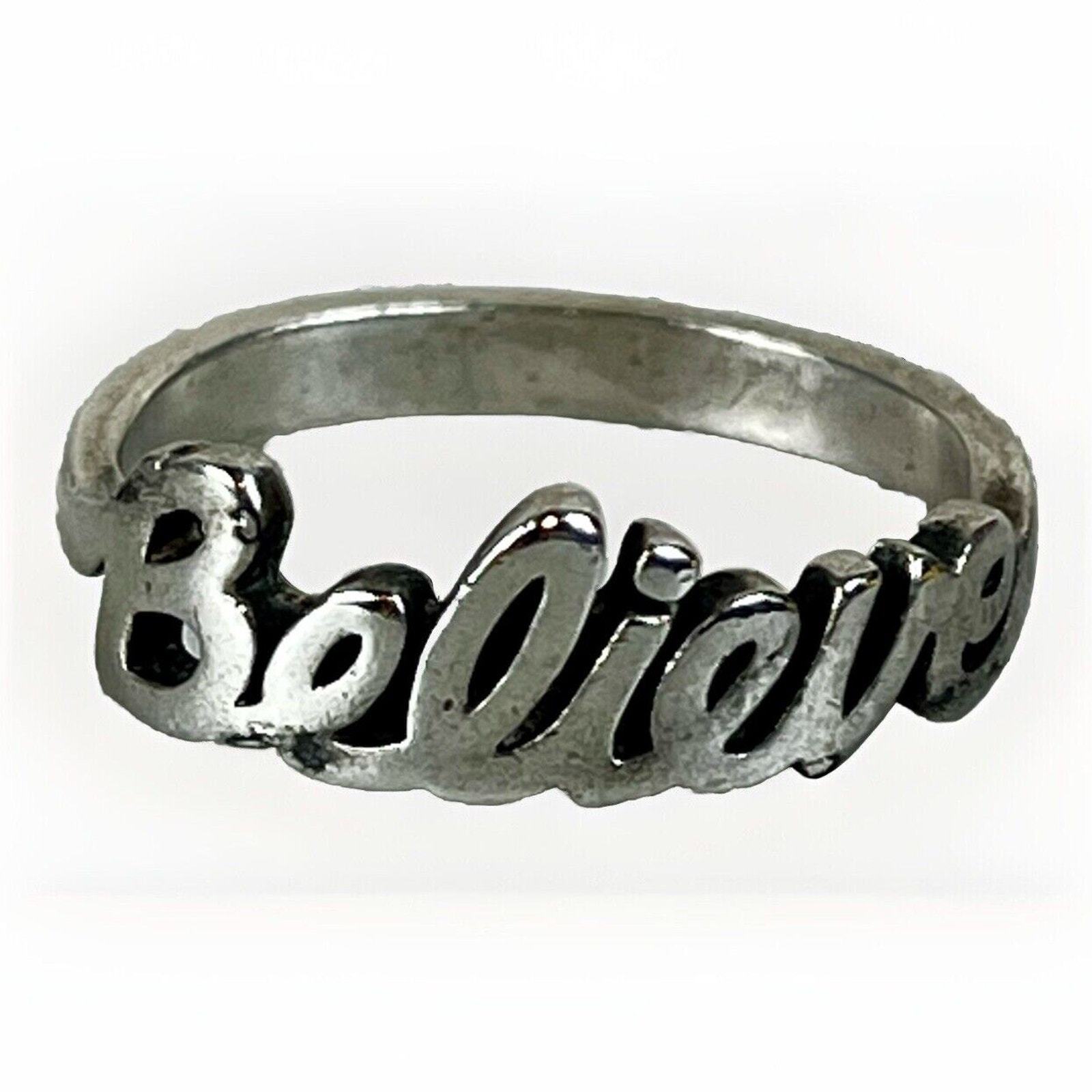 RETIRED James Avery Sterling Silver BELIEVE Script Writing Ring Size 7. ...