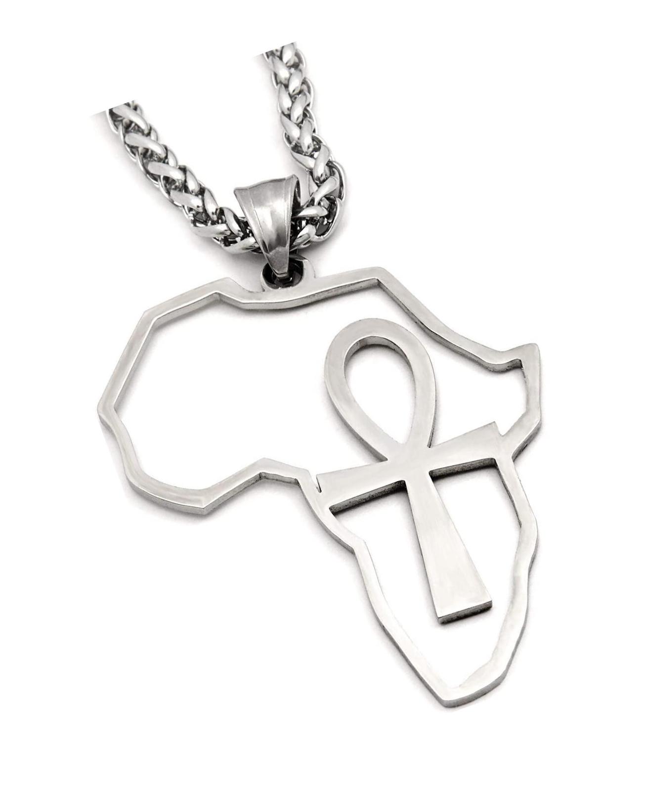 Stainless Steel Ankh Cross Necklace Africa Map Keel - Africa Maps