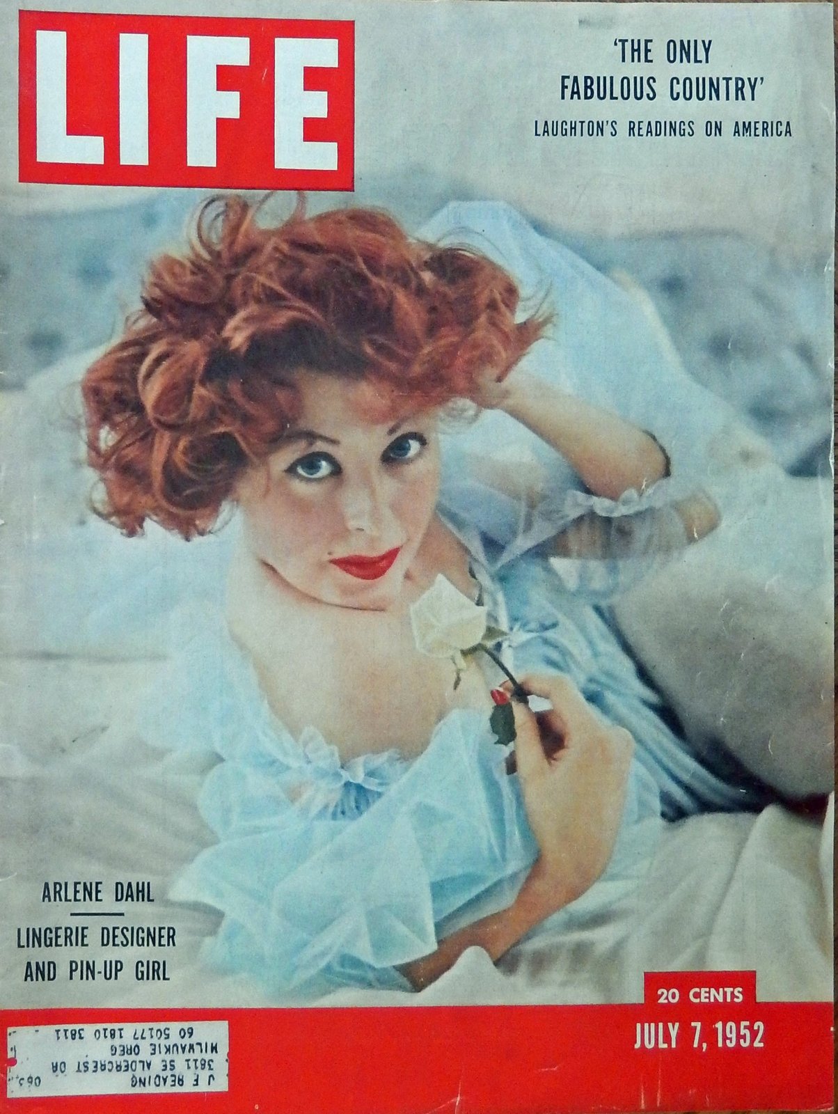 Arlene Dahl, shows lingerie she designs 1952 Life Magazine Cover art ...