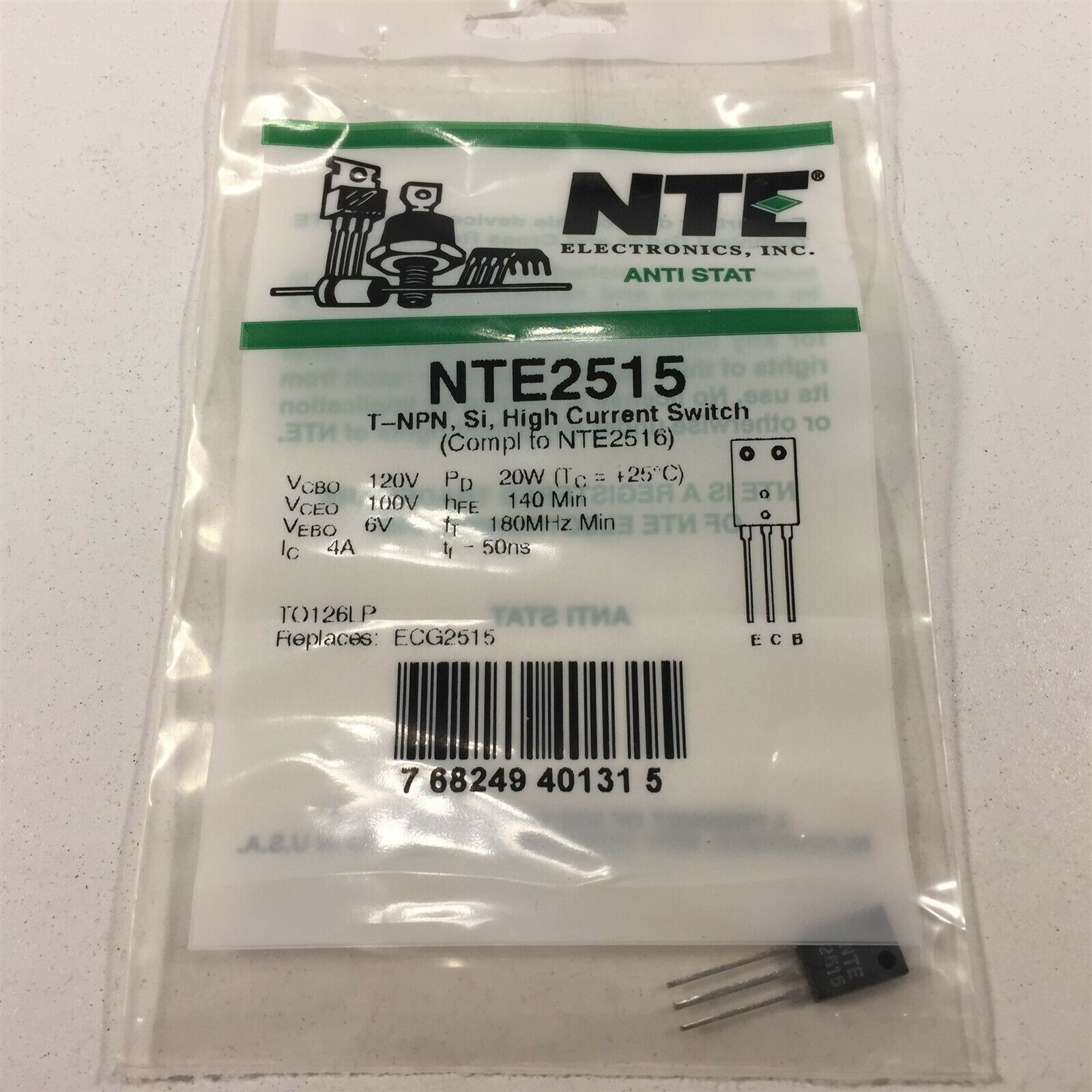 (5) NTE NTE2515 Silicon NPN Transistor High Current Switch - Lot of 5 - Transistors