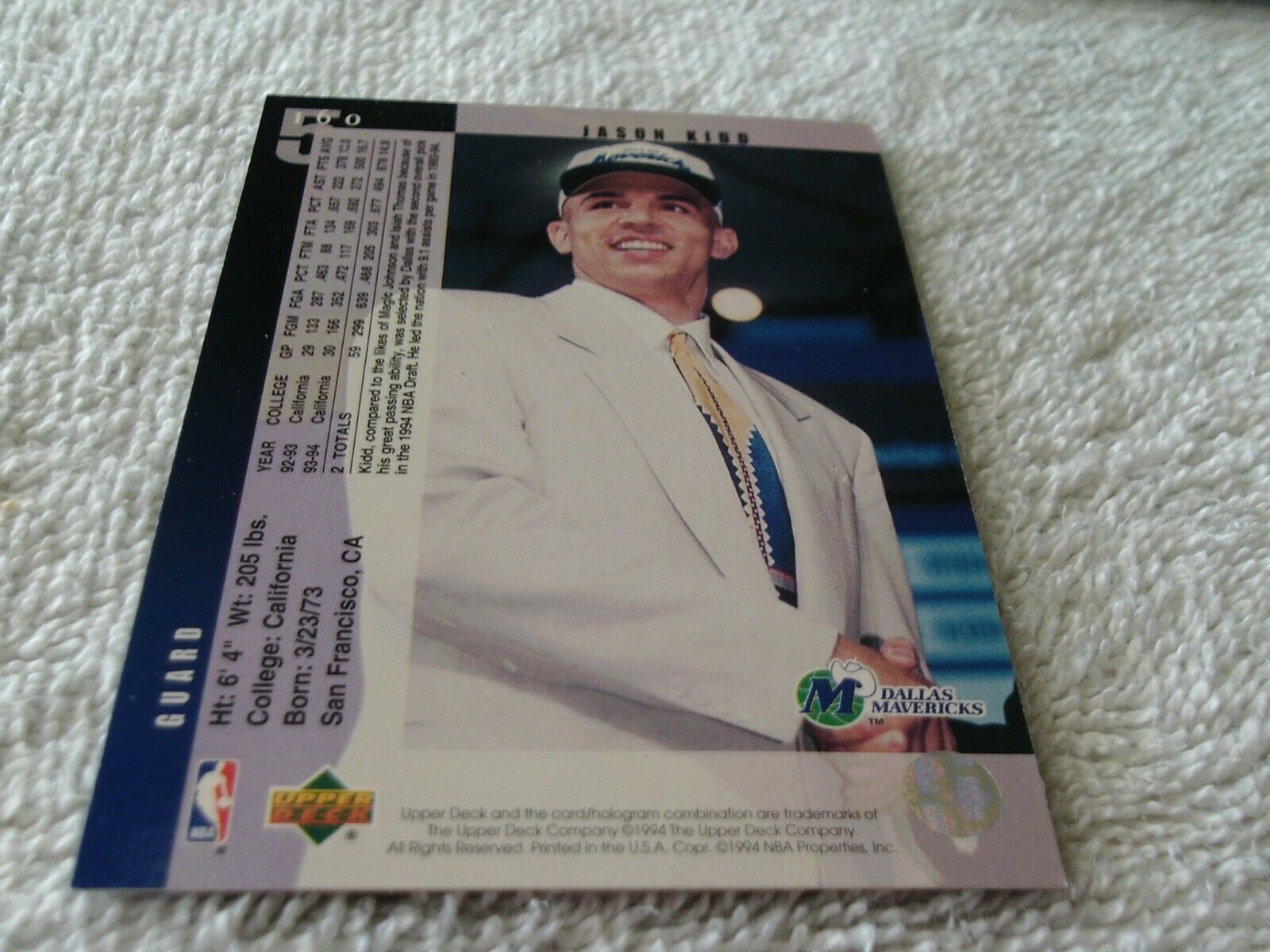 1994 JASON KIDD ROOKIE UPPER DECK # 160 MAVERICKS GEM MINT !! - Trading ...