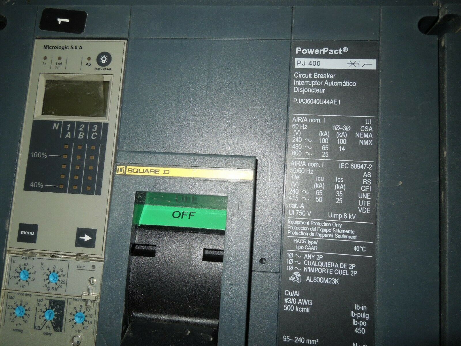 Square D I-line PowerPact PJ400 Breaker PJA36040U44AE1 400A 3p 600V 5 ...