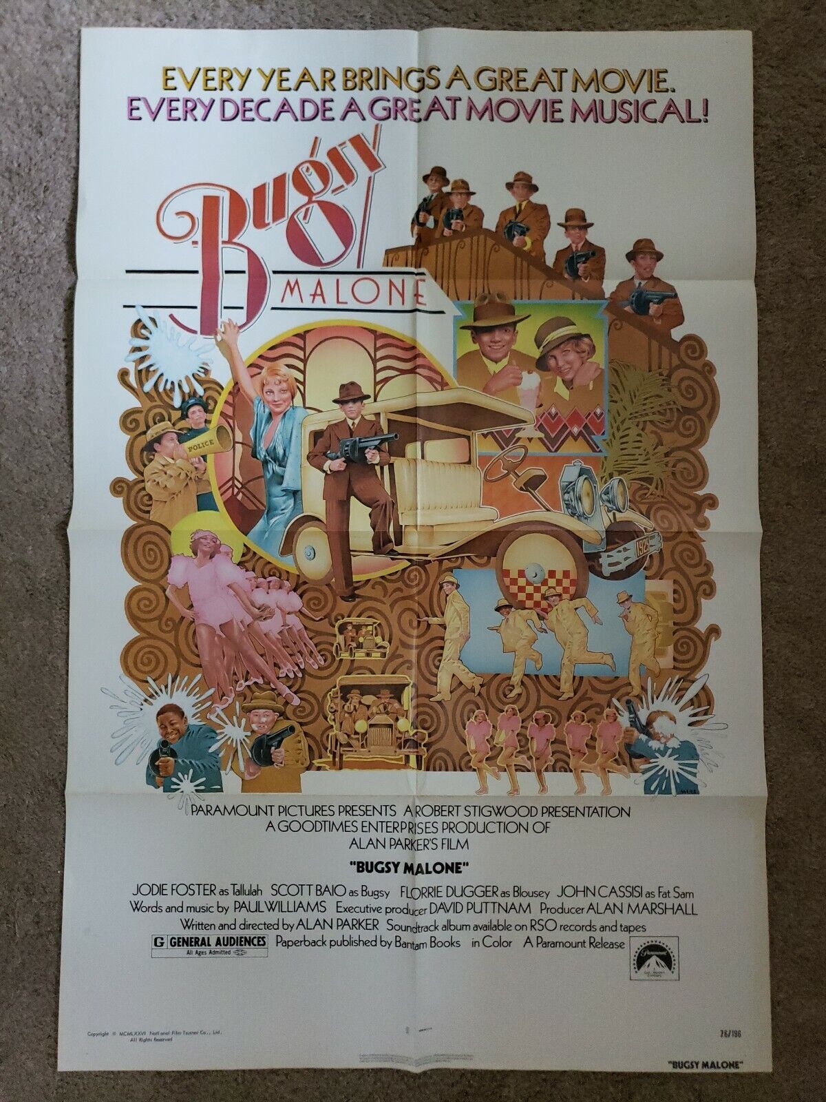 1976 Bugsy Malone Movie Poster 27" x 40" - Scott Baio, Jodie Foster 76/ ...