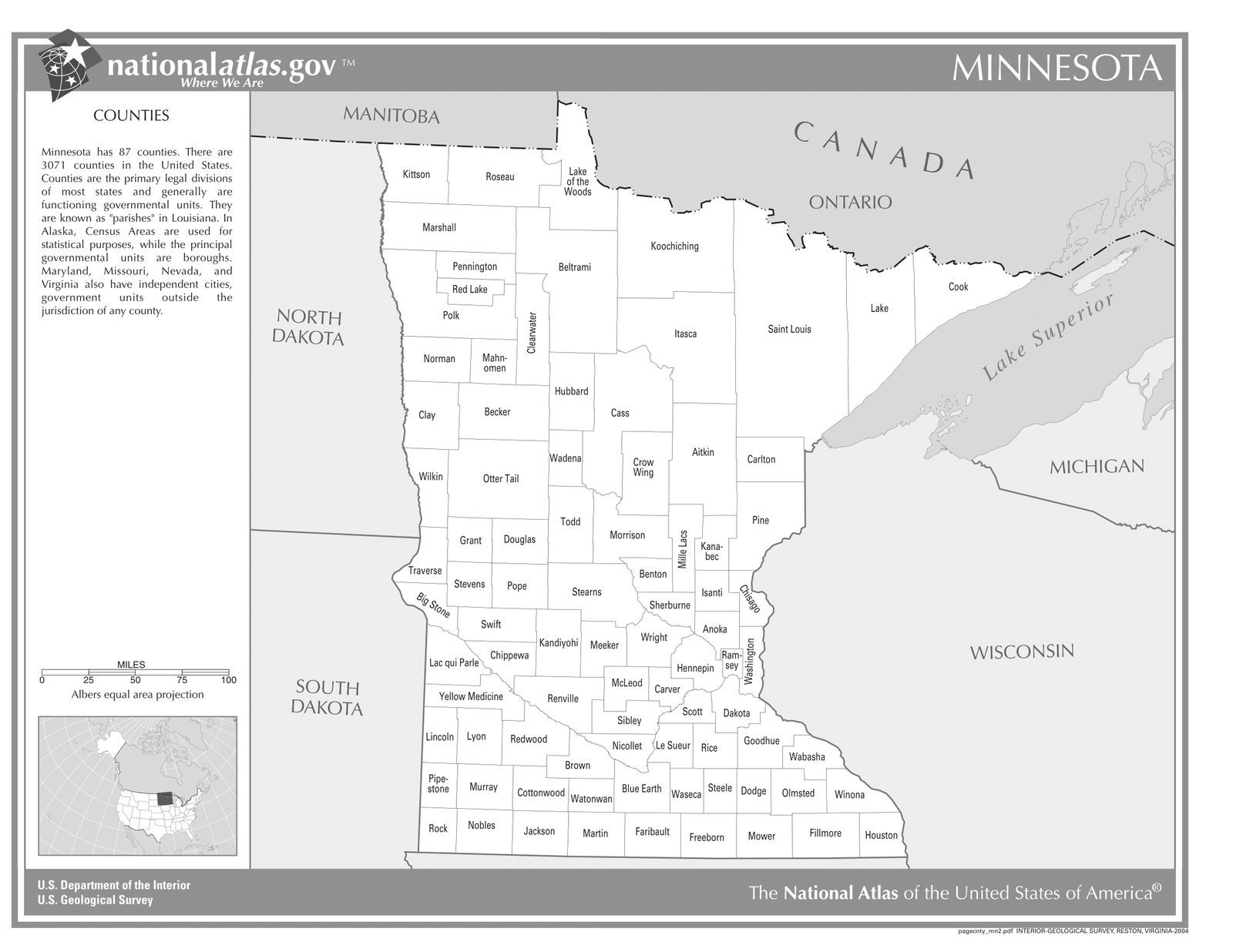 Minnesota State Counties (Black&White) Laminated Wall Map - Maps & Atlases