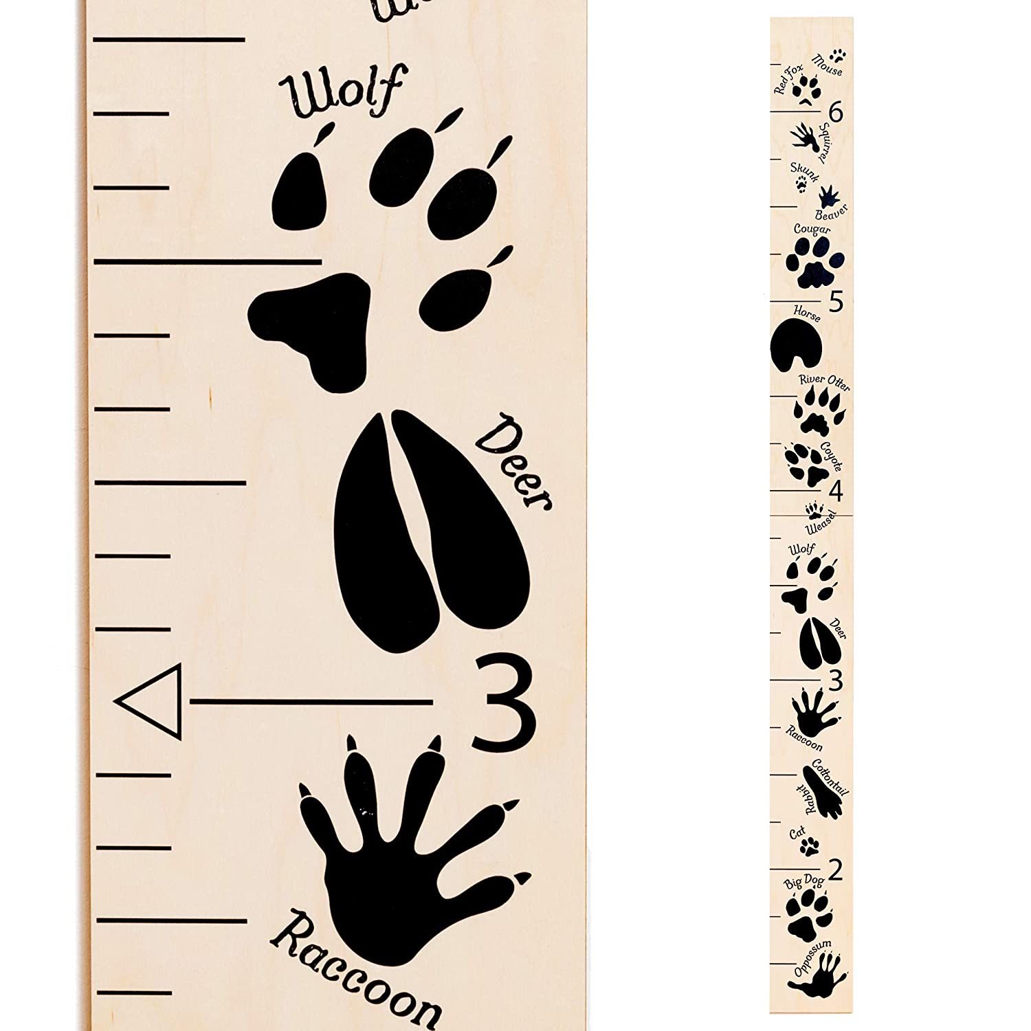Wooden Ruler Growth Chart for Kids, Boys and Girls- Natural w/Animal ...