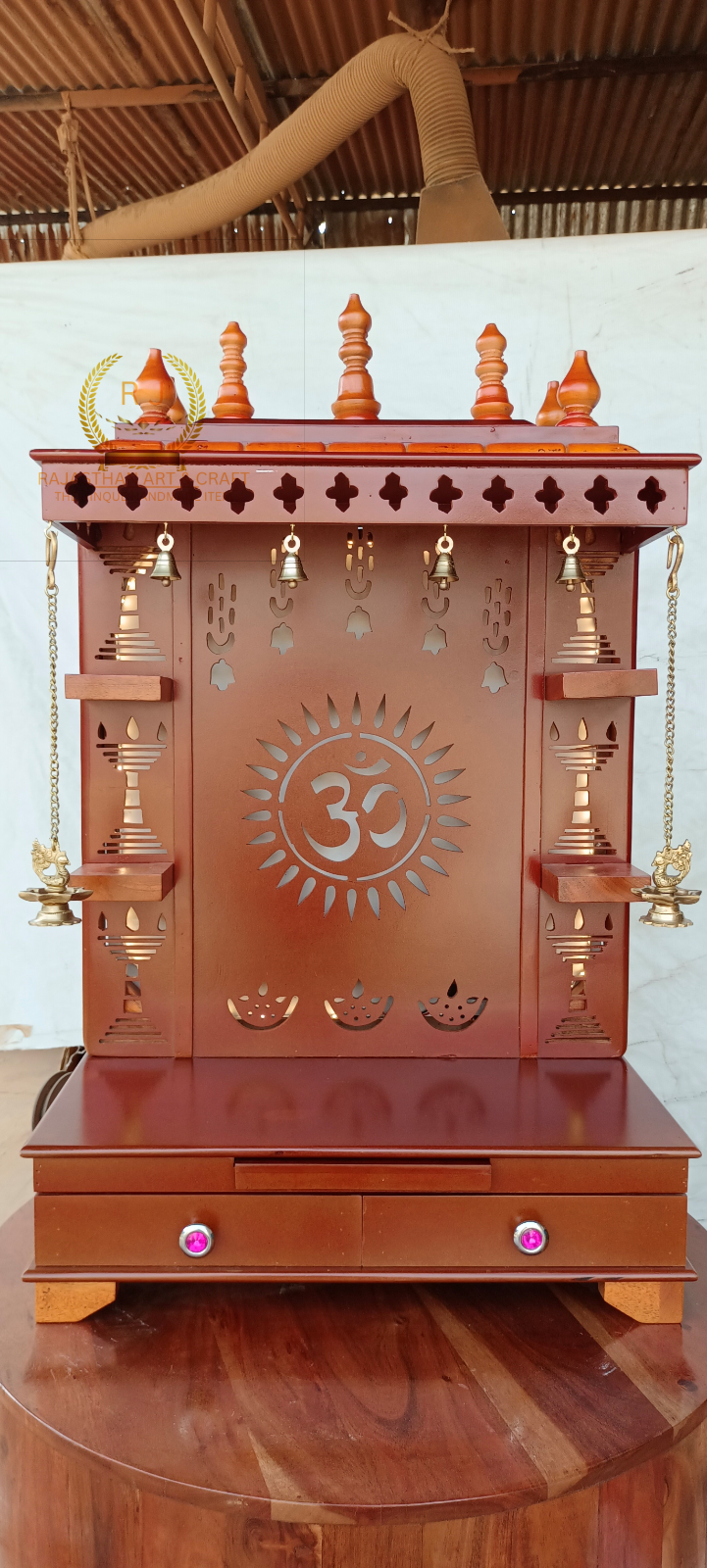 pooja mandir for home Wood Temple Mandir Brown beautiful hanging lamps ...