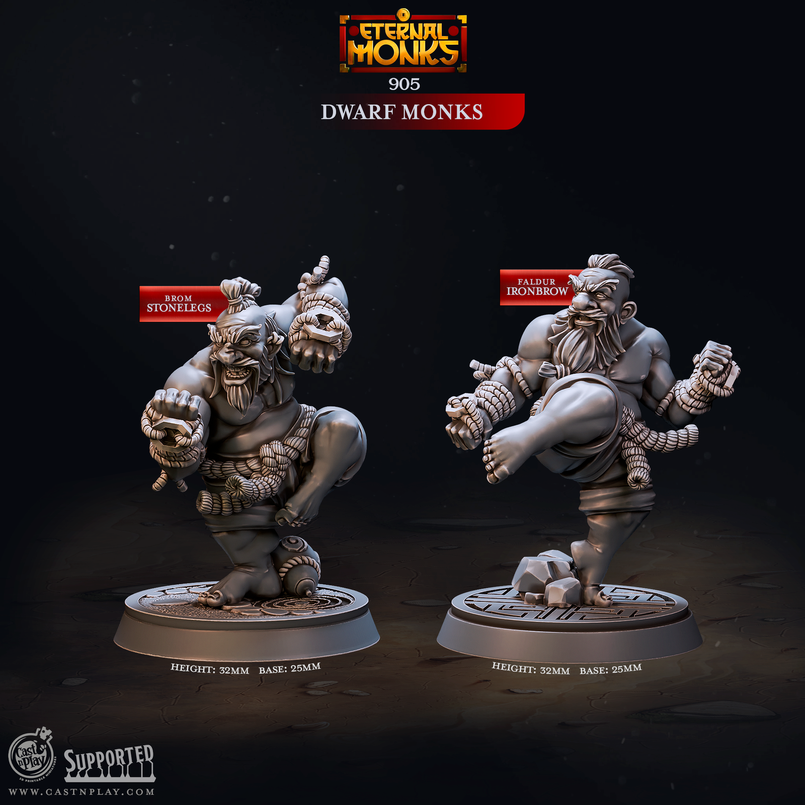 3D Printed Cast n Play Dwarf Monks Eternal Monks Set 28mm 32mm D&D - 28mm