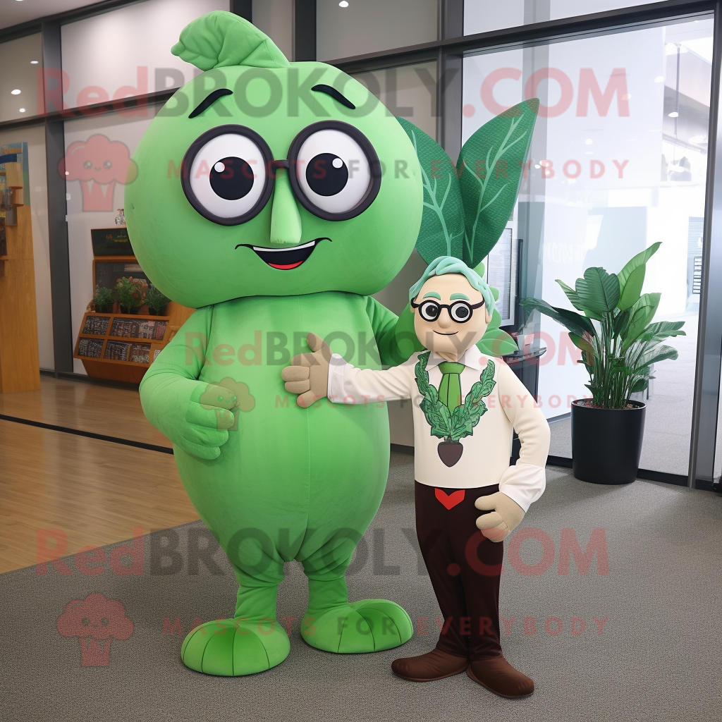 Green Beanstalk mascot costume character dressed with a Dress Pants and ...