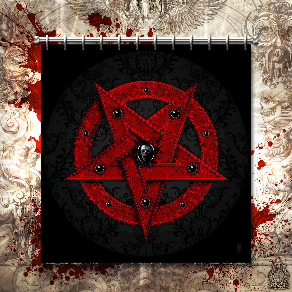 Red Pentagram Shower Curtain, Goth Satanic Home Decor - Bath