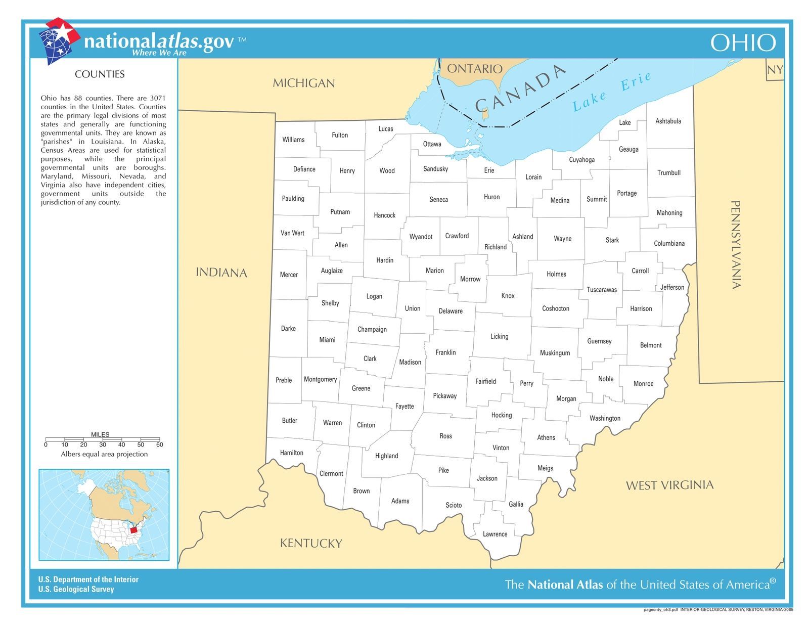 Ohio State Counties Laminated Wall Map - Maps & Atlases