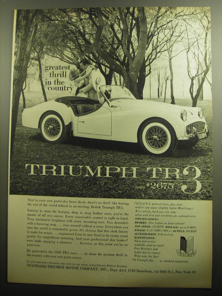 1958 Triumph TR3 Car Ad - Greatest thrill in and similar items
