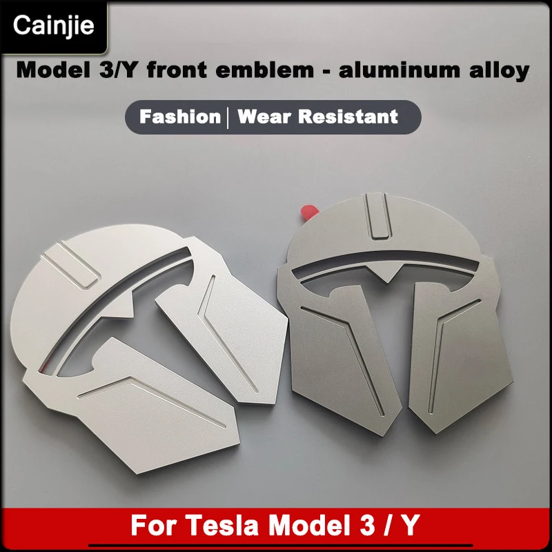For Tesla Model 3 Y Mandalorian Helmet Car Front Logo Emblem Sticker ...