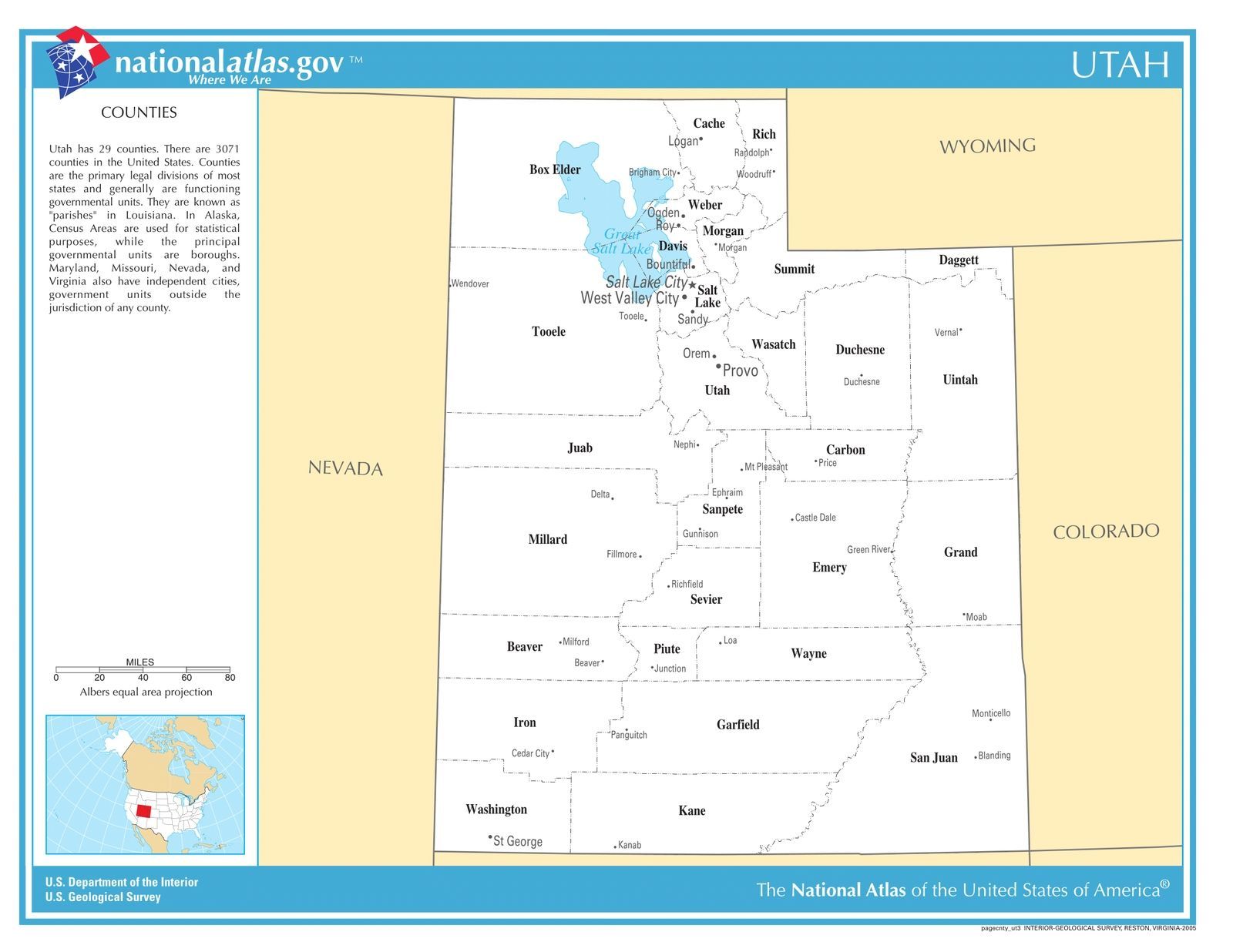 Utah State Counties w/Cities Laminated Wall Map - Maps & Atlases