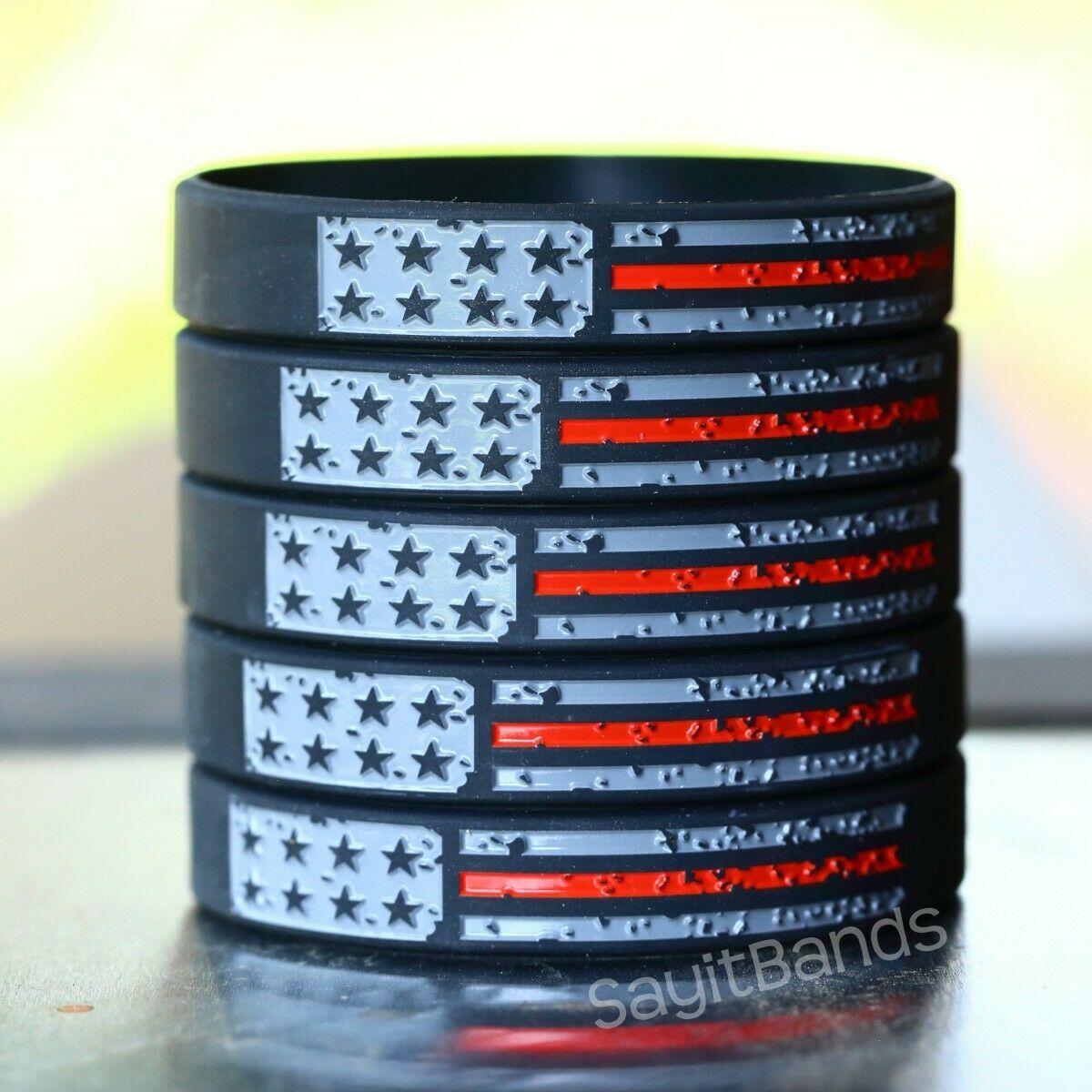 100 Worn Distressed USA Flag Wristbands - The Thin RED Line Fire ...
