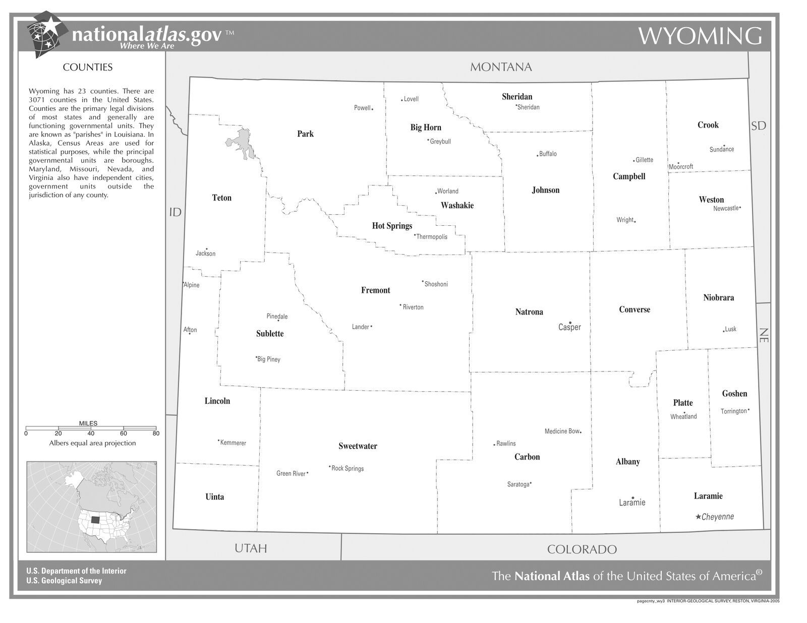 Wyoming State Counties w/Cities (Black&White) Laminated Wall Map - Maps ...