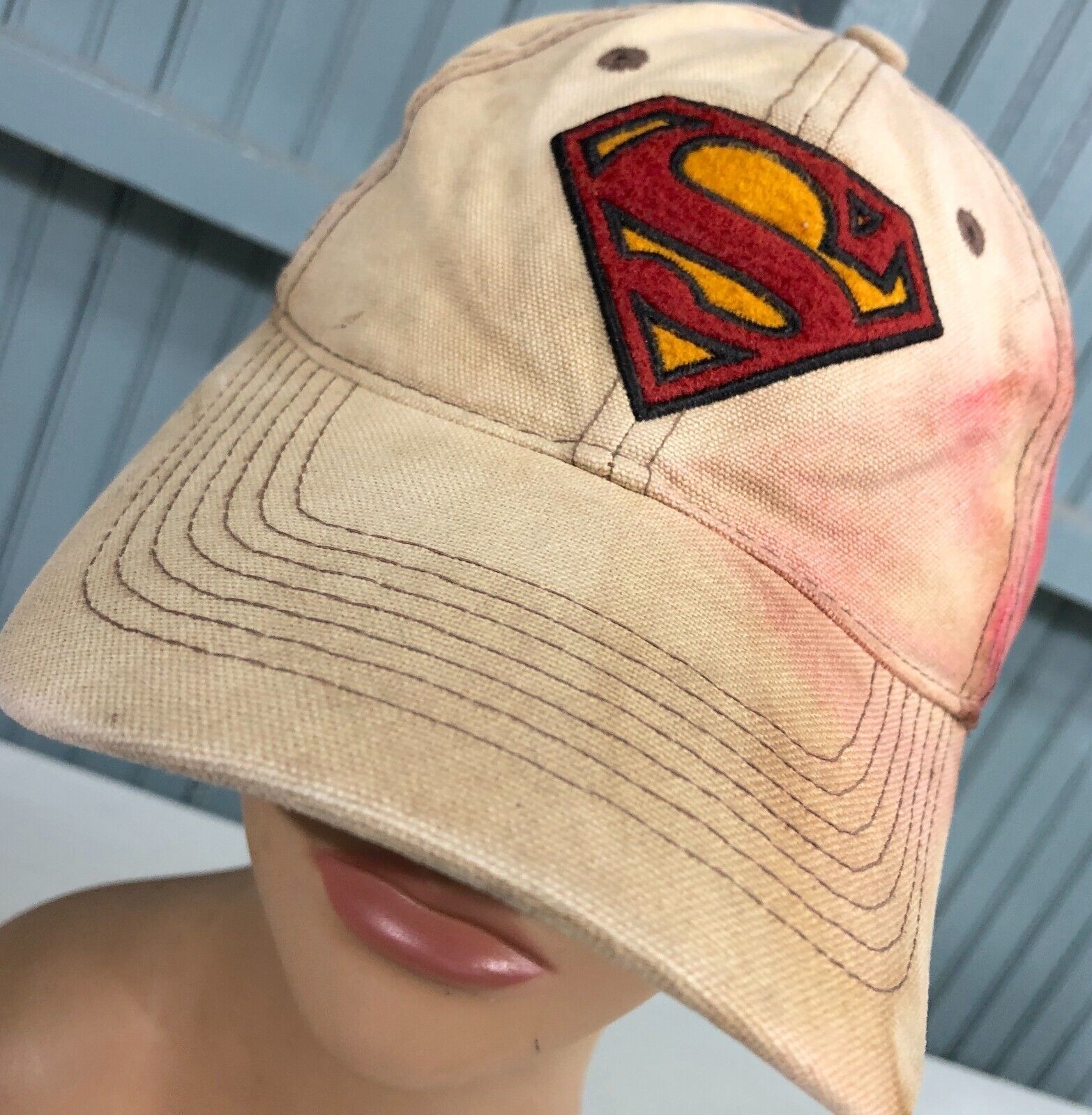 Superman Well Worn Discolored Beat Up Adjustable Logo Baseball Hat Cap ...