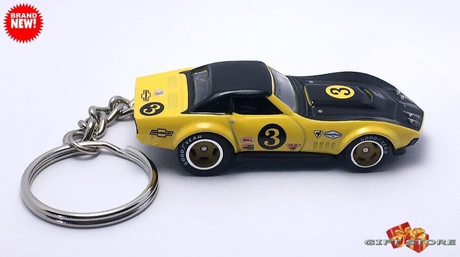 RARE KEYCHAIN 68/69/70 YELLOW BLACK CHEVY CORVETTE C3 CUSTOM Ltd GREAT ...