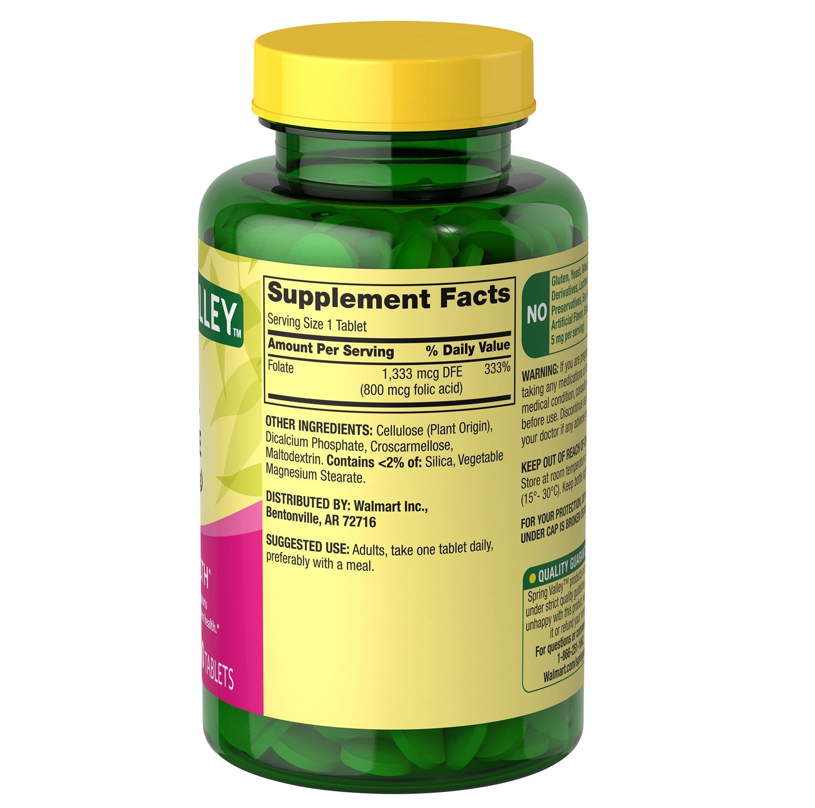 Spring Valley Folate 1,333 mcg DFE (Folic Acid 800 mcg) 400 Tablets ...